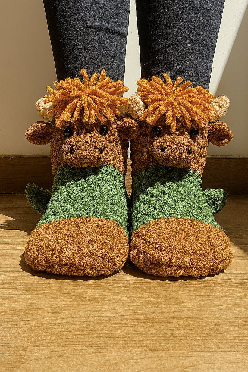 Highland Cow Slippers Crochet Pattern (All Sizes) – Happy Hookie