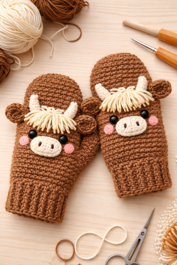 Highland Cow Mittens Crochet Pattern – Happy Hookie